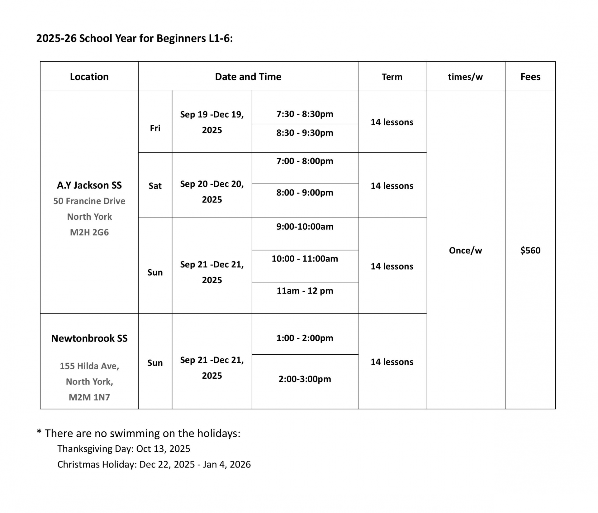 Program for Beginners - Flying Fish Swim Club